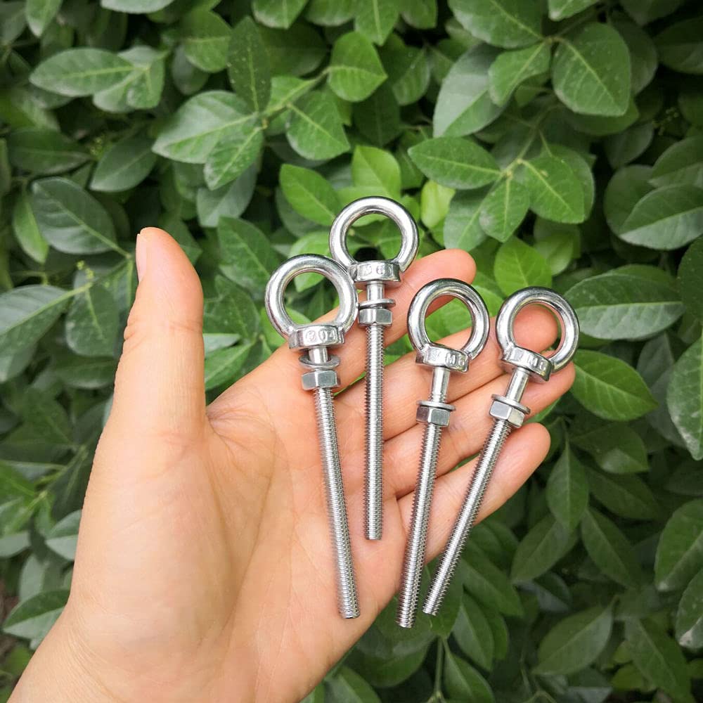 JY-Marnie M6 Lifting Shoulder Eye Bolt Long Shanks Stainless Steel Marine Bolts 6mmx98mm Heavy Duty Eyebolts,4Pack