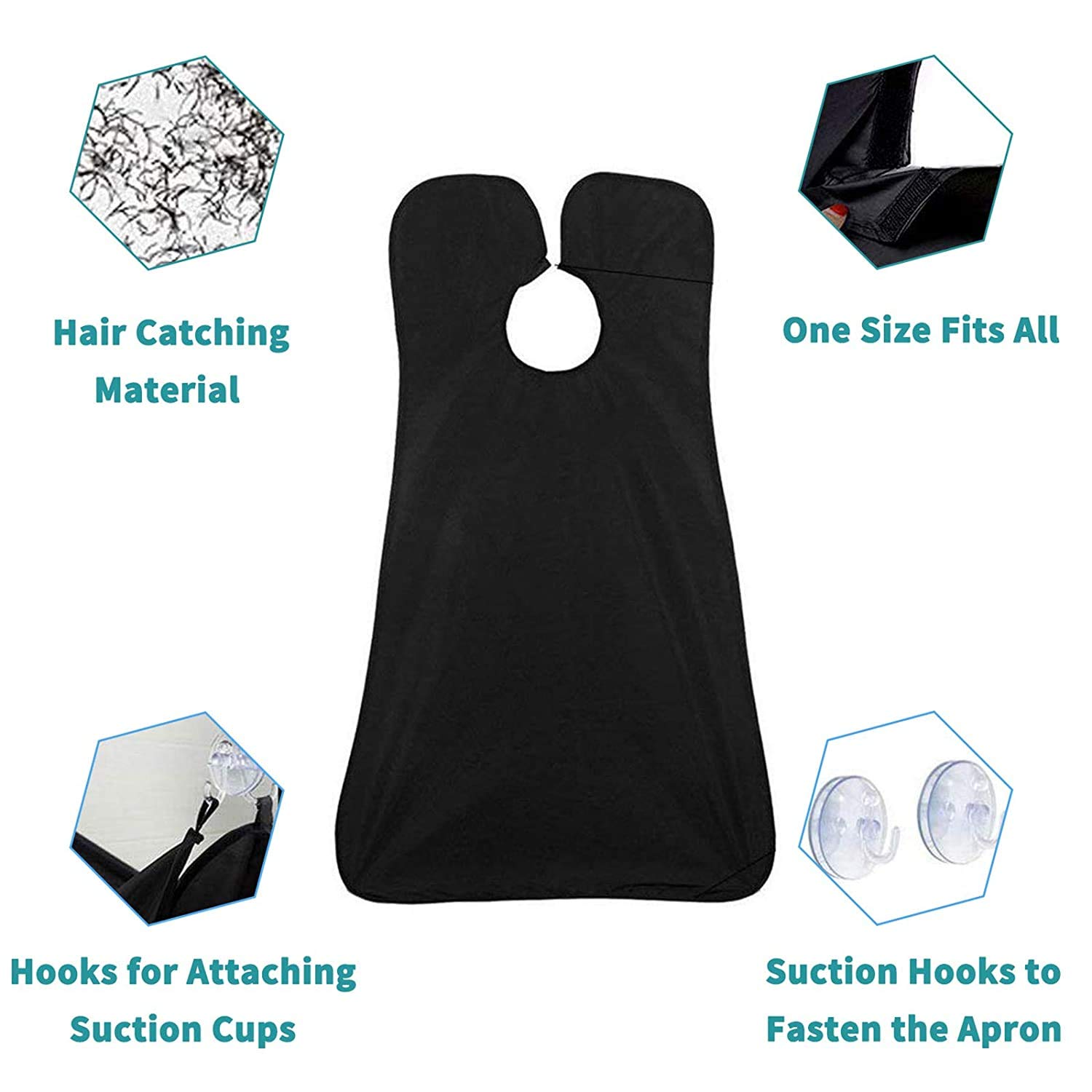 Beard Apron, Non-Stick Shaving Hair Catcher for Men with 2 Suction Cups, Waterproof Beard Bib Cape Grooming set for Trimming, Best Fathers Gifts for Men - Black