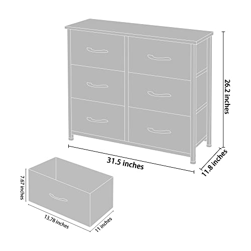 AZL1 Life Concept 6 Drawers Fabric, Tower Dresser for Bedroom, Hallway, Nursery, Entryway, Closets, Sturdy Metal Frame, Wood Tabletop, Easy Pull Handle, Light Grey