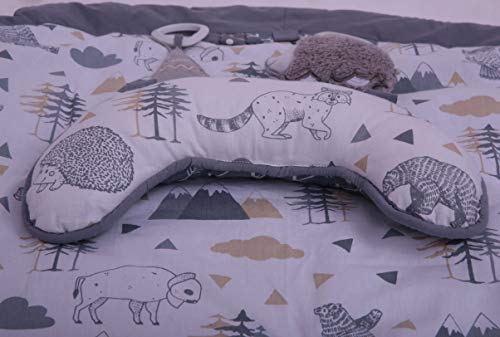 Bacati Woodlands Grey/Beige Neutral Cotton Activity Gym with Mat, Beige/Grey