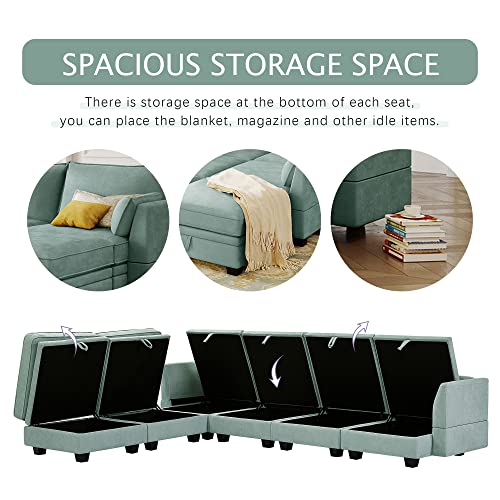 115" Oversized Modular Storage Sectional Sofa Couch Convertible Sleeper Sofabed with SeatStorage ,Linen Upholstered U-Shaped Symmetrical 6 Seaters Sofa & Couch for Home Office Apartment Living Room