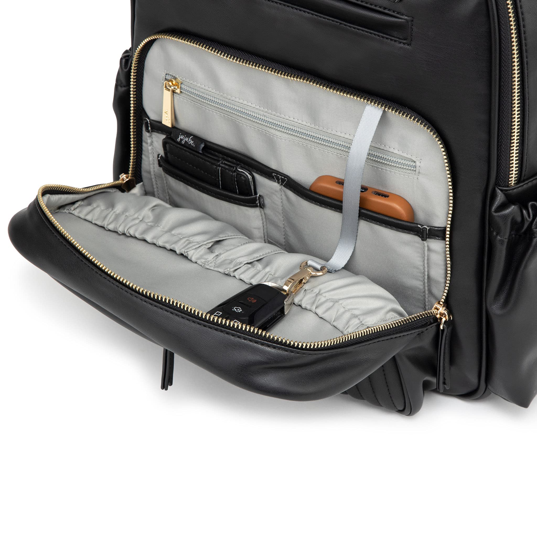 JuJuBe | Million Pockets Vegan Leather Diaper Bag Backpack - Large Travel Backpack for Women | Black Catwalk