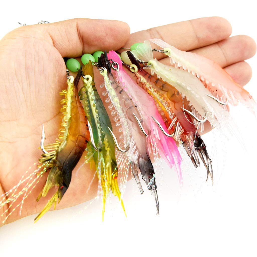 14pcs Shrimp Bait Artificial Silicone Soft Baits Luminous Fishing Lure with Sharp Hooks Fishing Tackles Freshwater/Saltwater