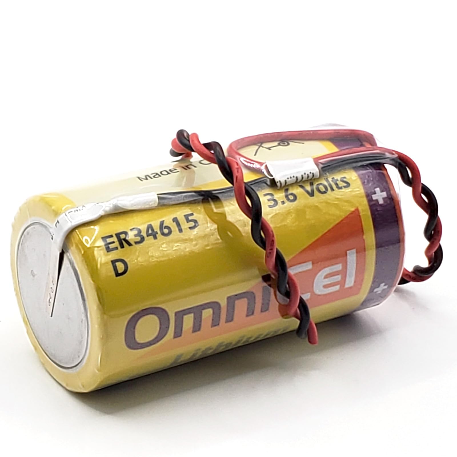 4x OmniCel ER34615 3.6V 19Ah Size D Lithium Battery with Wire Leads For Carbon Monoxide Detectors, Intrusion Sensors, Invisible Fencing, Emergency Backup, Data Collection, AMR Add-ons