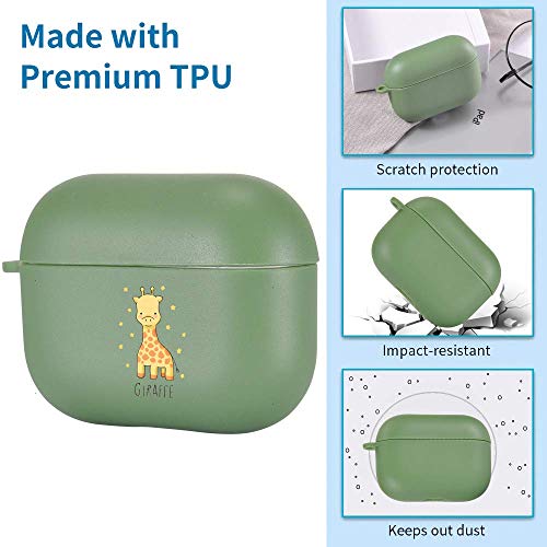 Idocolors Cover Case for Airpods pro, Cute Airpods pro 3 Protective Cover,Soft Silicone Green Case with Keychain Compatible Airpod pro Charging Case 3rd Gen 2019,Cartoon Giraffe