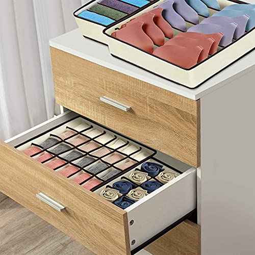 Bofoho Underwear Organizer, 4 PCs Foldable Closet Dresser Drawer Organizer for Clothes, Lingerie, Bra, Panty, Sock, Tie and Belt Storage (Beige)