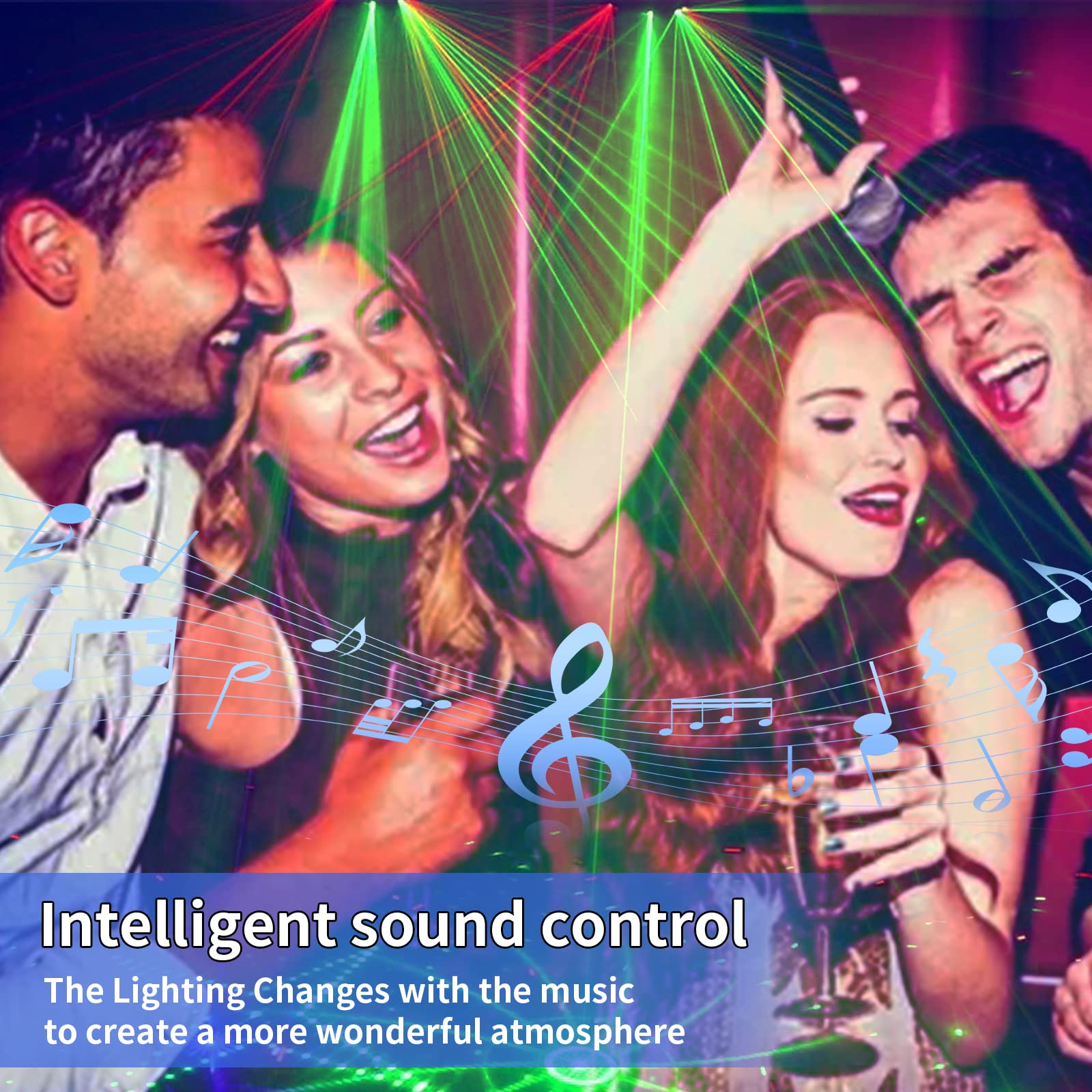 15 Eyes Party Lights DJ Disco Light RGBW UV Strobe Lighting Effect LED Projector Sound Activated Ravelight Remote Control for Home Parties Karaoke Birthday Wedding Bar