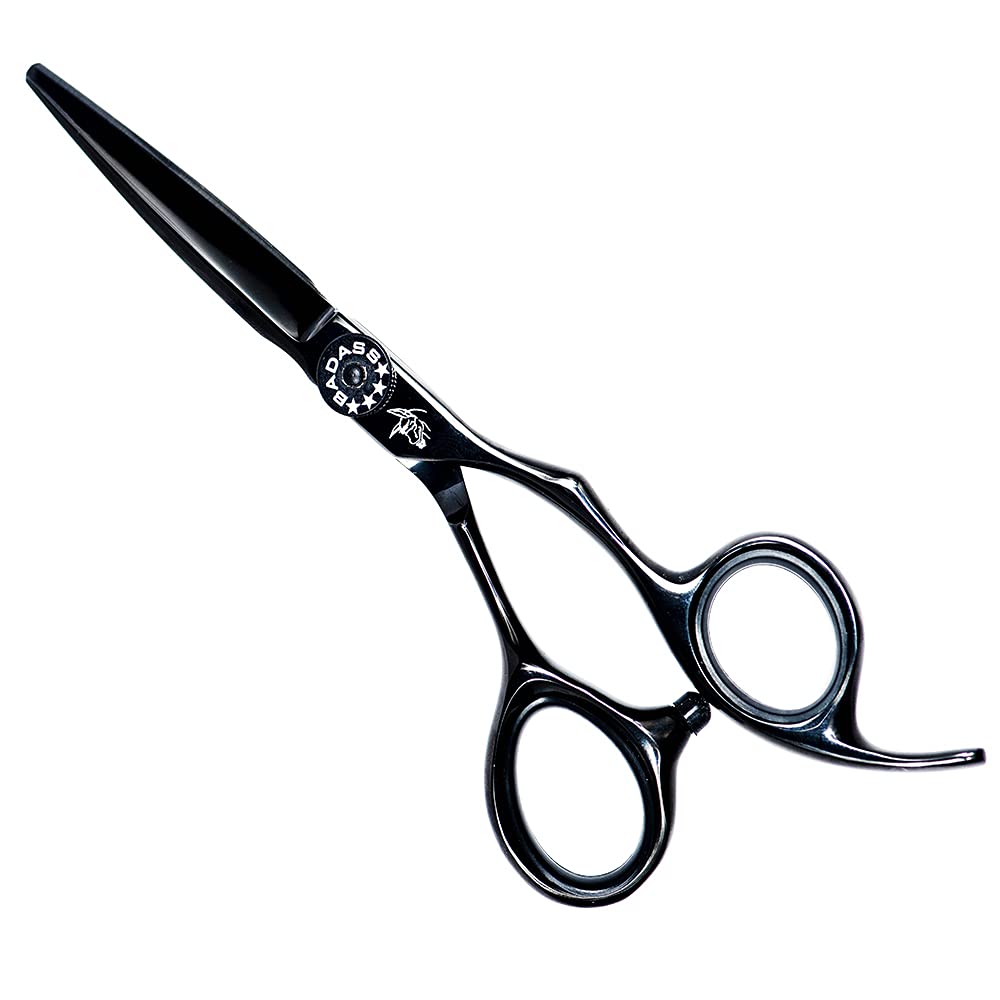Badass Beard Care Titanium Series Barber Quality Beard Shaping Scissors - 5.25 inches long, Surgical Grade Stainless Steel (HRC 56-57), Hand adjustable tension knob