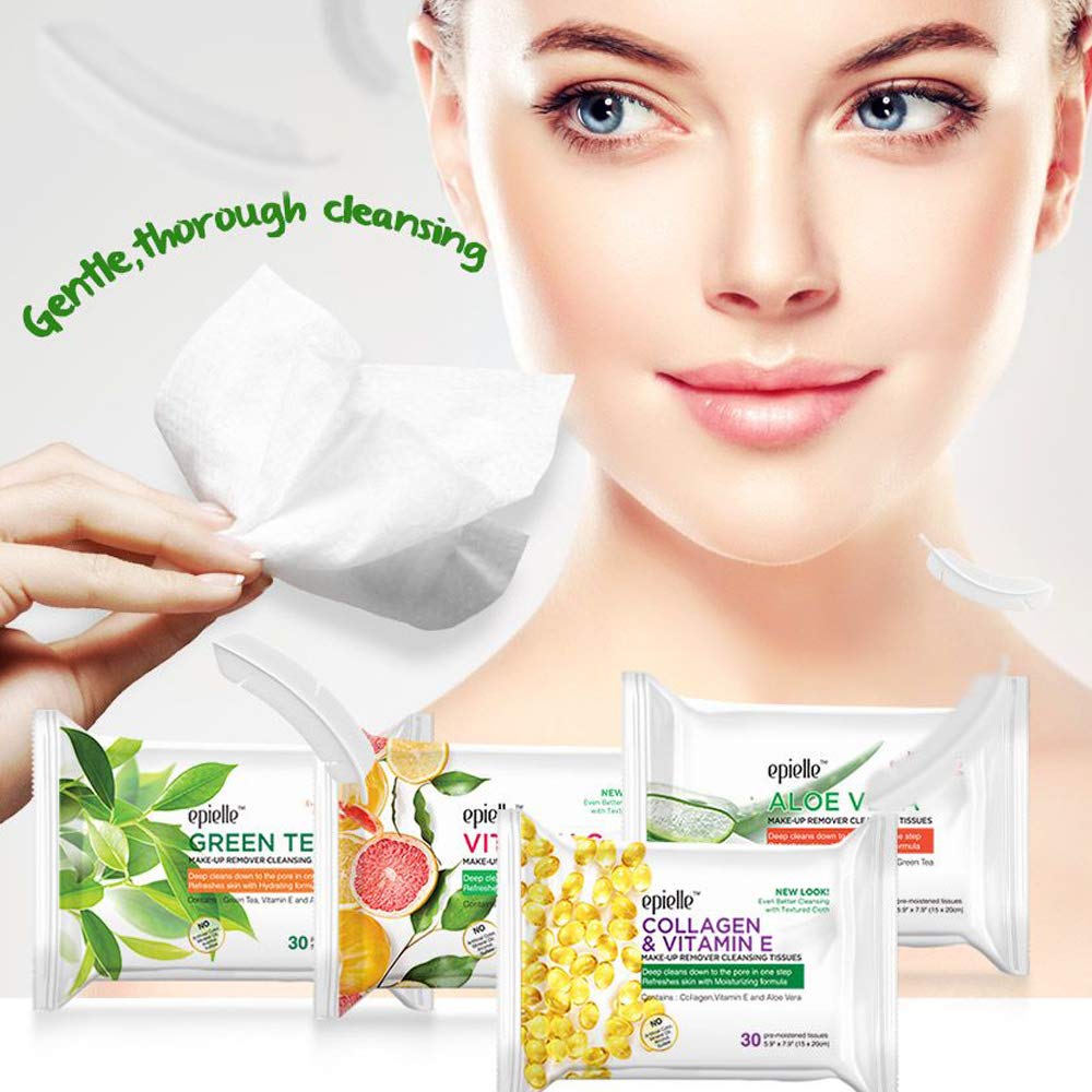 Epielle New Witch Hazel 30ct Makeup Cleansing Wipes Deep Cleans Pores & Refresh Skin with Calming Formula (6 packs)
