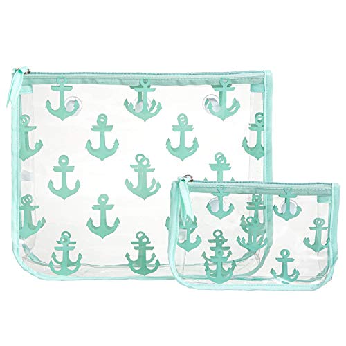 BOGG BAG Clear Designer Zipper Insert (Set of 2) Travel Organizer Storage Pop In (Turquoise Anchor)