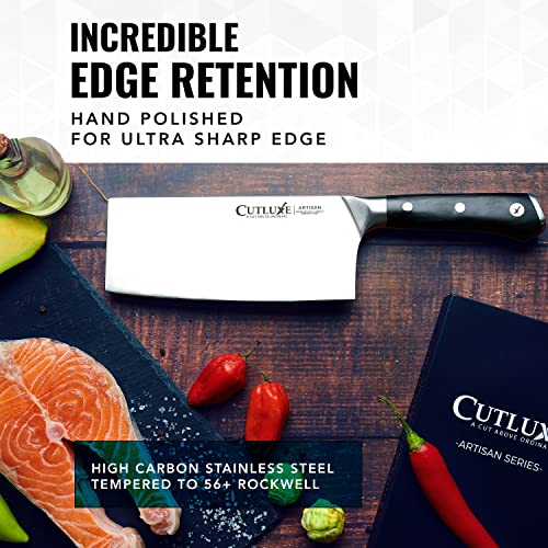 Cutluxe Cleaver Knife - 7" Meat Cleaver, Butcher Knife for Meat Cutting β Razor Sharp German Steel Blade β Full Tang Ergonomic Handle Design β Artisan Series