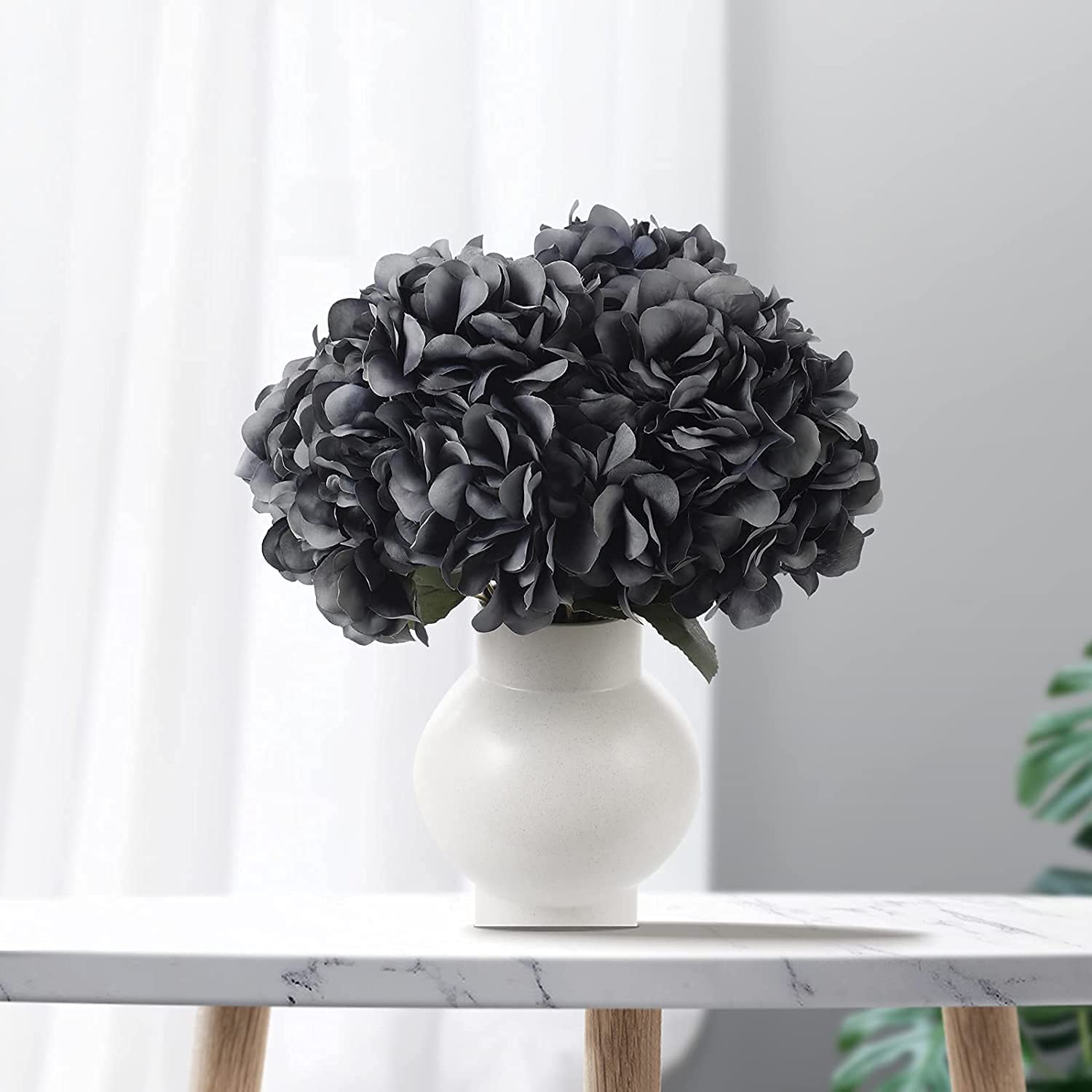 2Bouquets Artificial Vintage Silk Hydrangeas Flowers with Stems,10Heads Flower Home Kitchen Garden Party Festival Bar,Weddings and Celebrations DIY (Dark Gray)