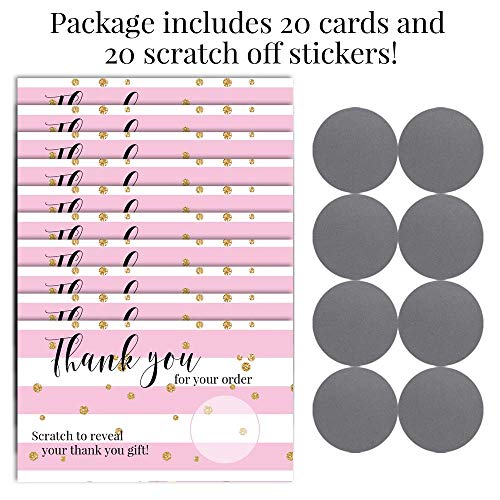 Pink Stripes Scratch & Win Customer Appreciation Package Inserts for Small Businesses, 20 2" X 3.5β Single Sided Insert Cards with Scratch Off Stickers included by AmandaCreation