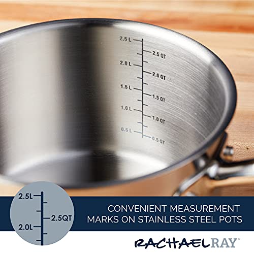 Rachael Ray Professional Stainless Steel/Hard Anodized Nonstick Cookware Pots and Pans Set, 11 Piece, Gray and Silver