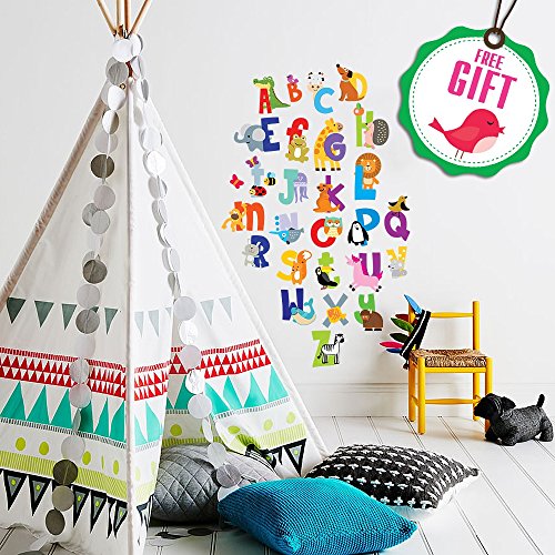 ABC Stickers Alphabet Decals - Animal Alphabet Wall Decals - Classroom Wall Decals - ABC Wall Decals - Wall Letters Stickers - Wall Stickers for Kids ABC Letters - [Gift Included]!