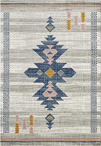 Abani Porto Collection 7'9" x 10'2" Southwestern Area Rug, Rectangular Turkish Beige & Blue Tribal Print Accent Rug Rugs