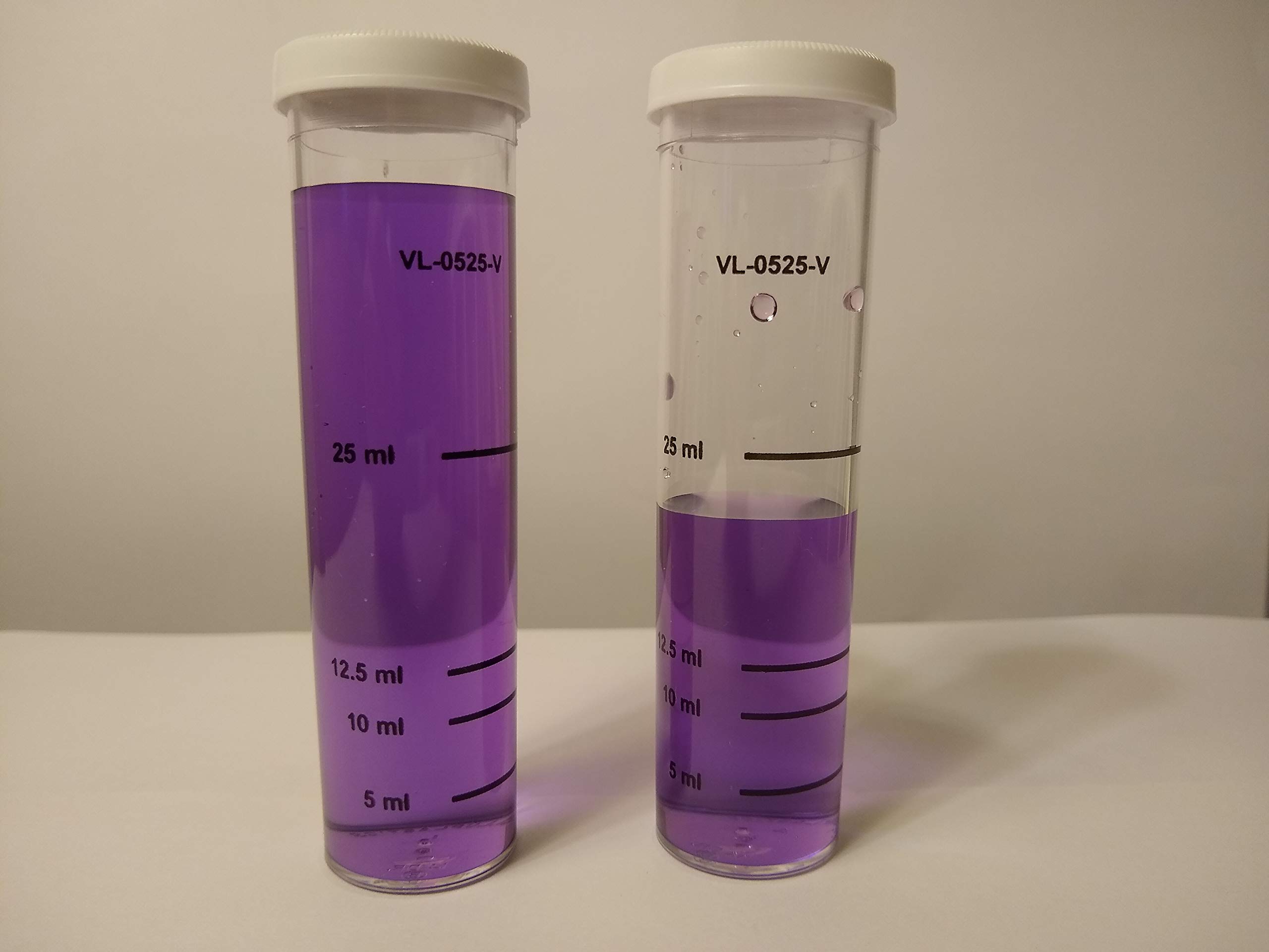 Vial 25 ml Model VL-0525-V. Clear Plastic with 5-25 ml Marks. (Pack of 2) Used for Testing Chemicals with Many Test Kits