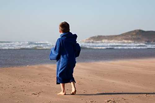 Dryrobe Towel Swim Robe - Hooded Surf Poncho Changing Robe - Organic Cotton - for Swimming, Beach, Surfing - Short Sleeve (Kids 5-9 - Red)