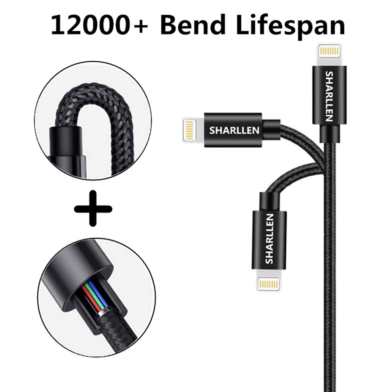 sharllen iPhone Cable MFi Certified Lightning Charger 5Pack 6FT Nylon Braided iPhone Charging Cord Fast W 6Feet USB 6Foot iPhone Data Wire Compatible iPhone12/11 Pro/XS/XR/X/8/7/6/iPad/iPod/IOS Black