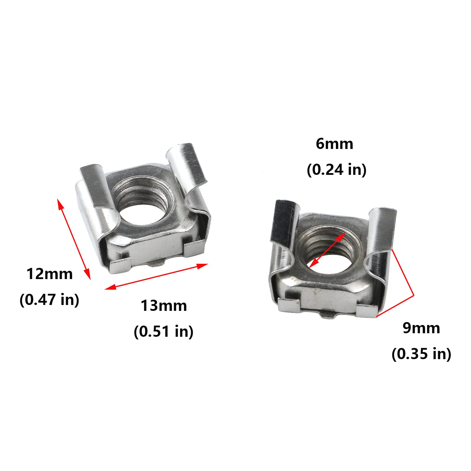 Antrader M6 Cage Nuts, M6 Mounting Cage Nuts for Server Shelves Rack & Cabinet Pack of 50
