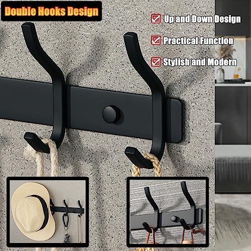 Alise Coat Rack Wall Mount,Coat Hanger Rail with 5 Double Coat Hooks for Hanging Coats Bathroom,SUS304 Stainless Steel Towel Hanger Hook Racks for Purse Clothes Entryway Jacket Hats Towels,Black