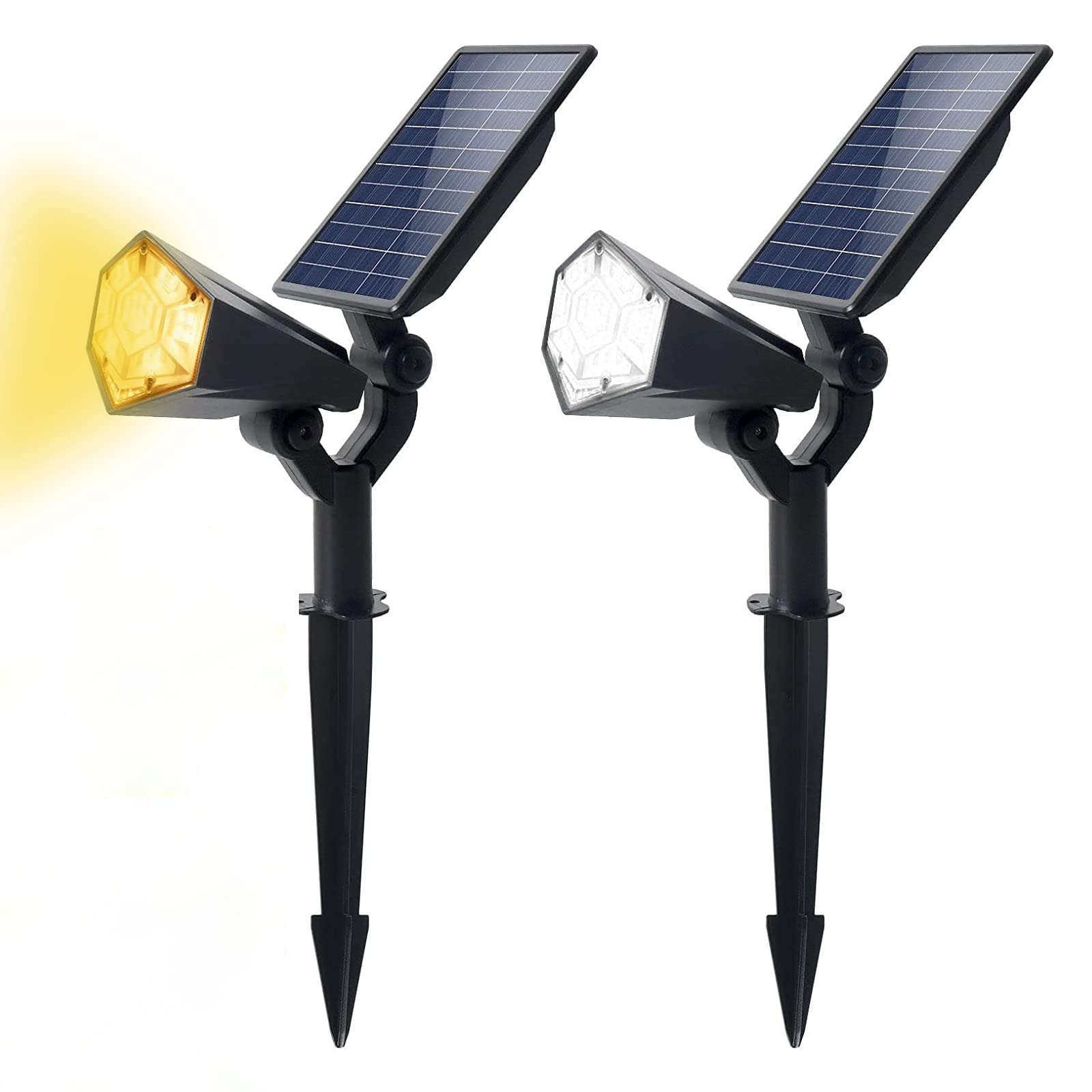AB-1 2 Pack Solar Landscape Spot Lights Outdoor, Color Adjustable from White Light to Warm Light,2-in-1 4 Modes Waterproof Solar Powered Lights for Yard Garden Patio Driveway Pool