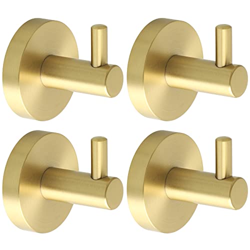 Alise Towel Hook Bathroom Single Robe Hooks Wall Mount Clothes Hook for Bedroom Kitchen Cloakroom Door Back Cabinet,GDL3903G-4P SUS304 Stainless Steel Brushed Gold Pack of 4