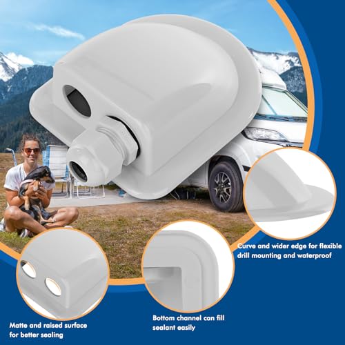 2 Pack of IP68 Waterproof Solar Cable Entry Gland by Restmo, Weather Resistant Dual Cable Entry Housing for Solar Panels of RV, Caravan, Marine, Boat, Cabin, White
