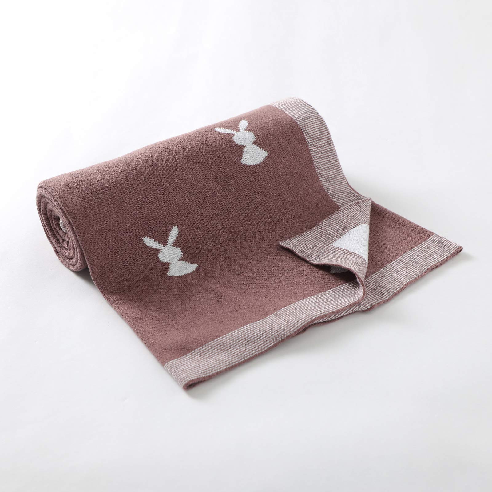 LAWKUL Baby Wrap Blanket Soft 100% Cotton Baby Blanket Knit Crib Receiving Blanket with Bunny Pattern Swaddle Cute Blanket for Babies Boy and Girl in Easter Size 40 * 30 Inches