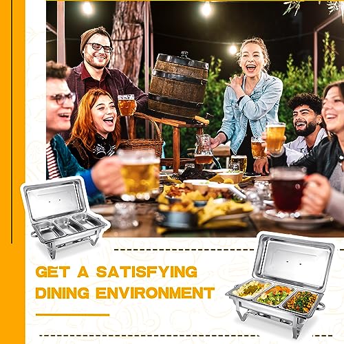 6 Pcs Chafing Dish Buffet Set 8 Qt Stainless Steel Chafer Complete Set Catering Buffet Servers and Warmers with Foldable Frame, Food Pan, Fuel Holder and Lid for Parties Banquet Wedding (3 Third Size)
