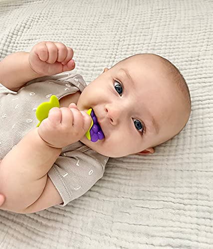 RaZbaby Infant & Baby Massager & Teether Toy 3-Pack, Fruit-Shaped Multi-Texture Teethers Soothe Sore Gums, Non-Toxic BPA-Free Food-Grade Silicone, Hands-Free & Easy to Hold, Safe to Freeze, 3M+