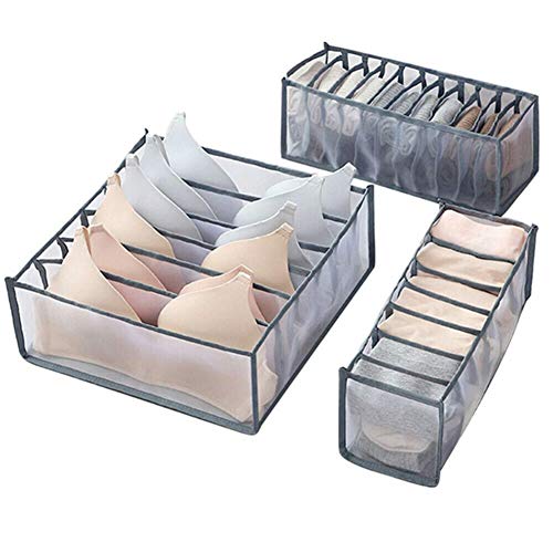 3Pcs Wardrobe Clothes Drawer Organizer Compartment Storage Box Washable Closet Drawer Organizers Grids Foldable Visible Closet Organizer Mesh Separation Box for Jeans, T-Shirt, Leggings, Skirts, etc