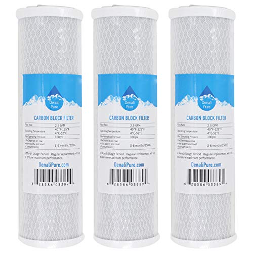 3-Pack Replacement for Compatible with OmniFIlter CBF3 Activated Carbon Block Filter - Universal 10 inch Filter Compatible with OmniFIlter Model CBF3 - Denali Pure Brand