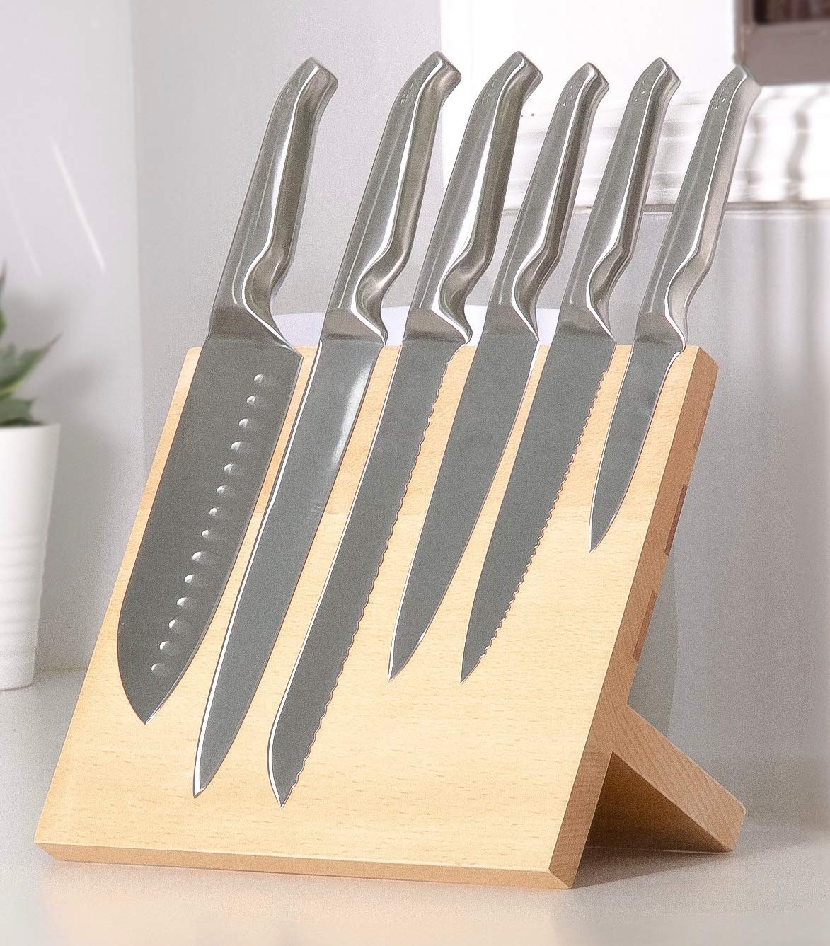 Beechwood Magnetic Knife Block, knife storage Holder stand, Knives organizer shelf rack with powerful magnetic, Large Capacity Kitchen Cutlery Display Stand (10 inch x 8.5 inch)