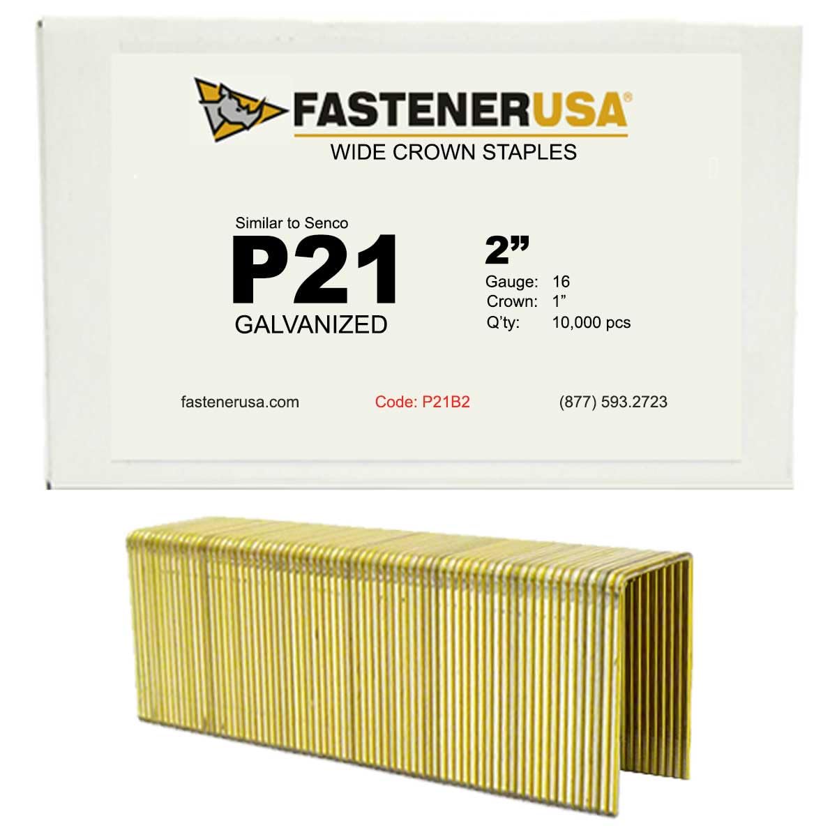 Jev Cap 2" Leg x 1" Crown 16GA GALV P21 Staples 10,000ct | P21B2