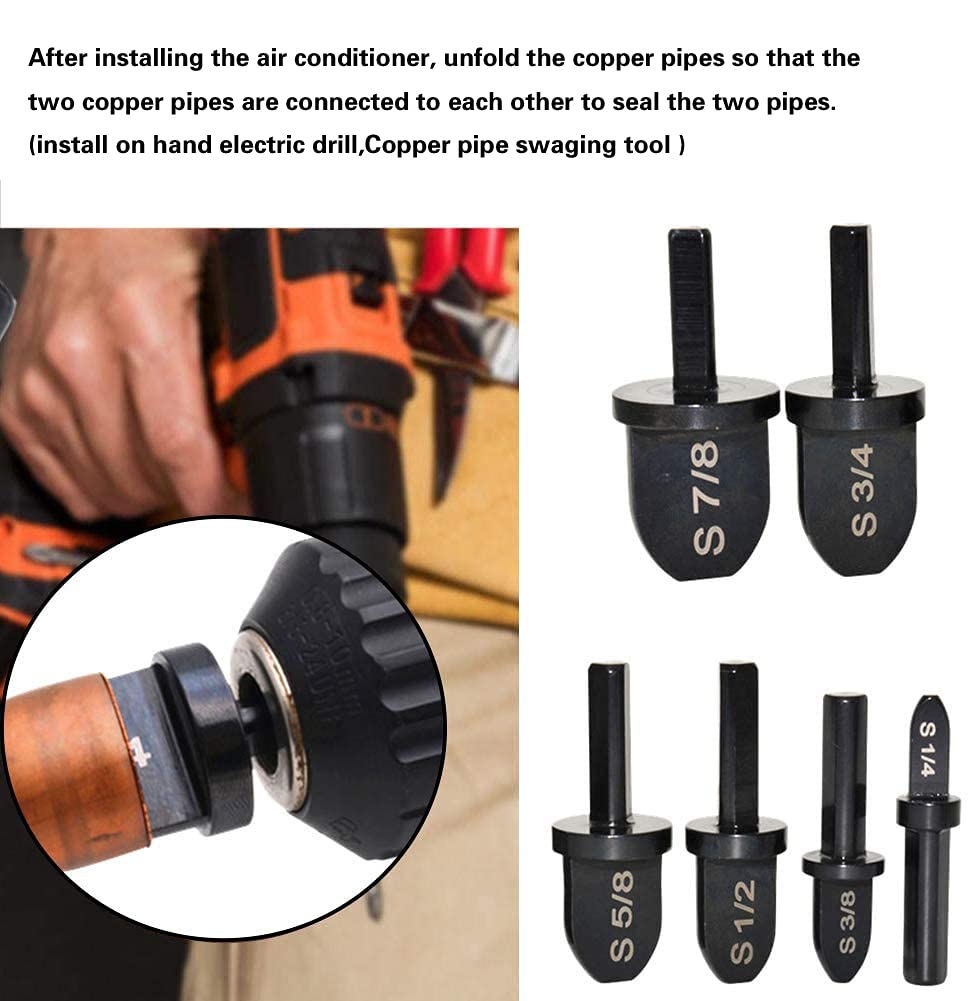 Rowzzi Swaging Tool Drill Bit Set, HVAC Tools, 6pcs Professional Manual Copper Pipe Swage Tool Drill Bit Triangular Handle, Repairing Set Include 7/8'', 3/4'', 5/8'', 1/2'', 3/8'', 1/4'' Bits
