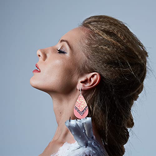 12 Pairs Leather Earrings for Women Layered Leopard Leather Earrings Handmade Colorful Lightweight Big Leather Earrings Dangle