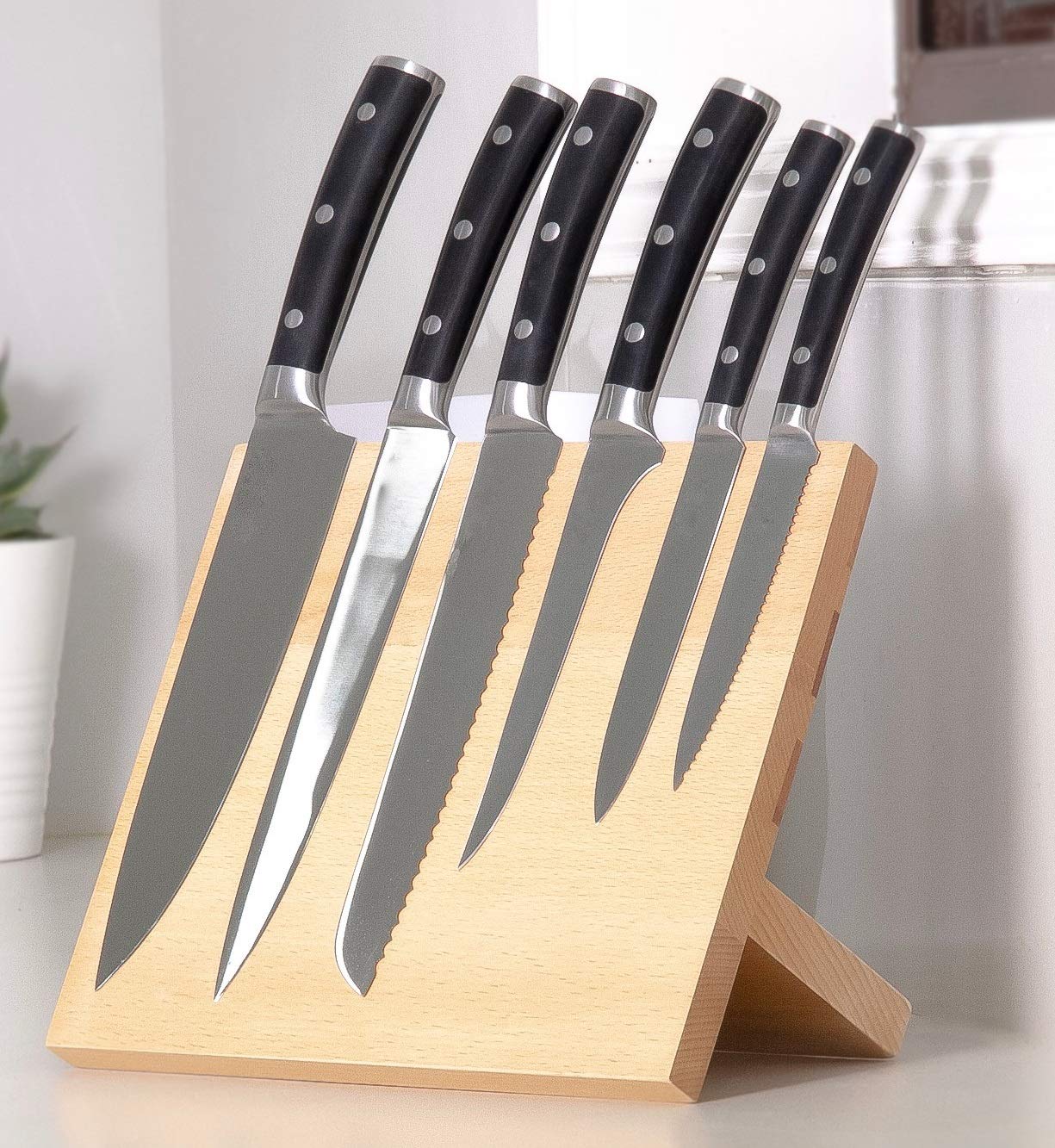 Beechwood Magnetic Knife Block, knife storage Holder stand, Knives organizer shelf rack with powerful magnetic, Large Capacity Kitchen Cutlery Display Stand (10 inch x 8.5 inch)