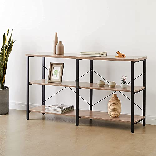 Coral Flower Washed Oak Square Side Shelf for Living Room, Wood and Metal Nightstand,End Table with Storage, Light oak
