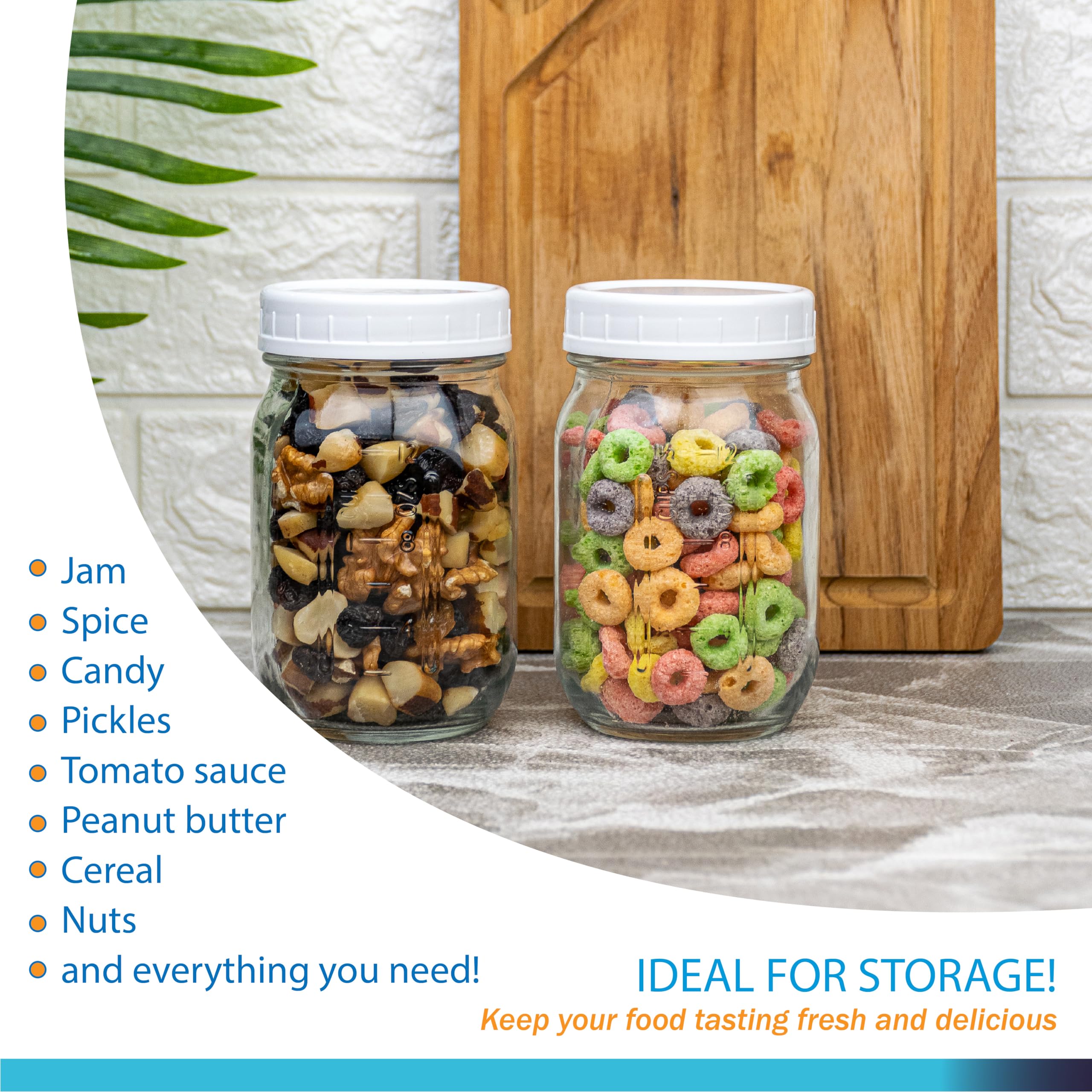 12 oz Glass Jars with Lid, Fits Most Oster Blenders for Blending Smothies and Storing Pickles, Honey, Spice, Candy, Jam, Overnight oats, Meal Prep Containers (2)