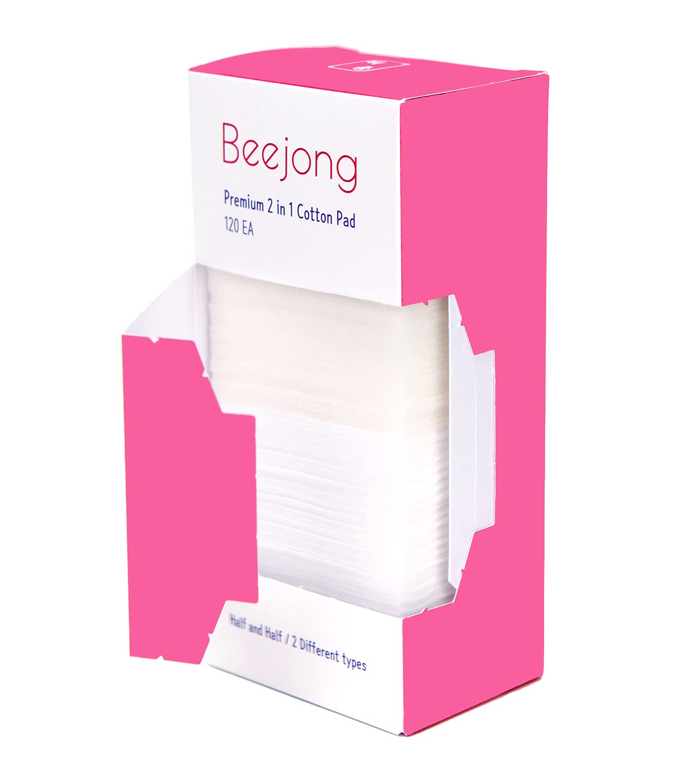 Beejong [120EA] Premium 2 in 1 Facial Cleansing Square Cotton Pads - Two Types of Face Wipes Cotton Pads for Toner, Makeup Remover | Compressed 60EA & Sponge 60EA | Made in Korea (1 Pack)