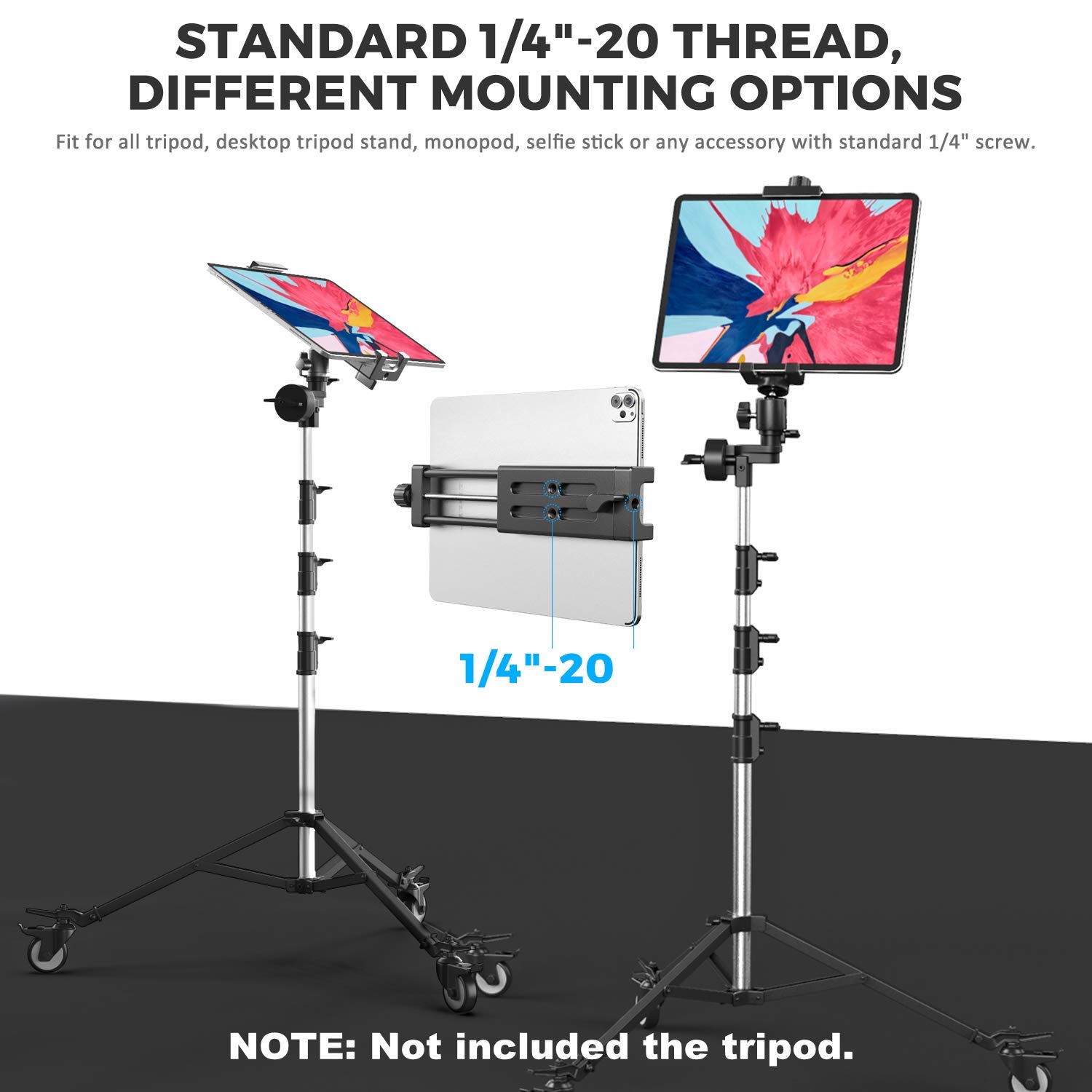 KDD iPad Tripod Mount Adapter with Ball Head, Fully Metal iPad Holder for Tripod, Phone Tablet Mount Stand Compatible with iPad Pro 12.9, iPad Air 2 3 4, iPad Mini, Galaxy Tab, iPhone (4-15β)