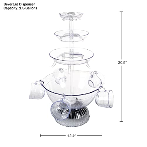 3-Tier Party Drink Dispenser β 1.5-Gallon Punch Fountain with LED Light Base and 5 Cups β Juice, Soda, or Mimosa Tower by Great Northern Party, Red