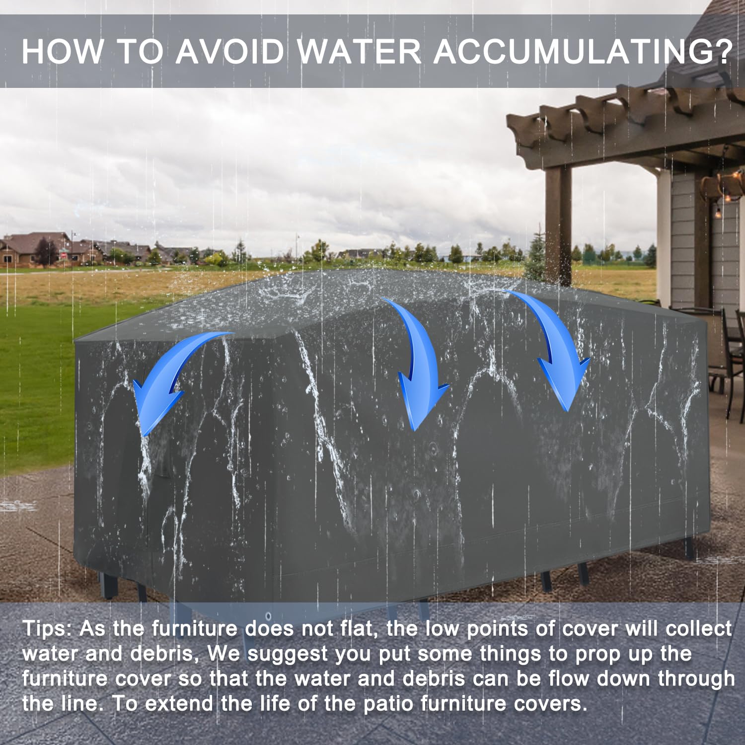 ABCCANOPY Outdoor Rectangular Patio Furniture Covers 600D Oxford Heavy Duty Table Cover Waterproof Windproof Anti-UV Dust Proof Protective Covers Dining Table & Chair Set Cover 138x76x28 inches