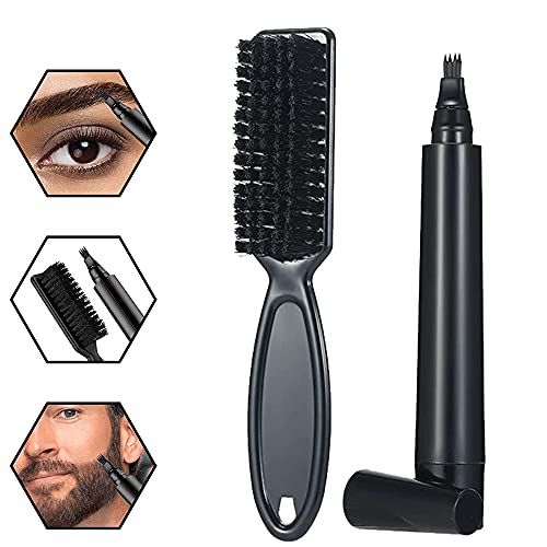 JINGYANG Beard Pencil Filler,Fast Camouflage Natural Hair Grower Waterproof Beard Pencil with Brush Kit for Mens (Black + Dark Brown)