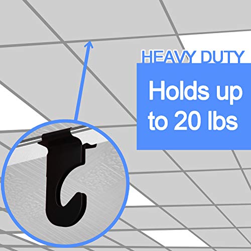 Dreecy 20 Pack Drop Ceiling Hooks for Hanging Black Heavy Duty Ceiling Hooks Ceiling Grid Clips Metal T-Bar Hooks Suspended Drop Ceiling Tiles Hooks for Classroom Office Decor Holds 15 Lbs