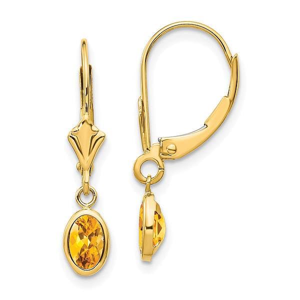 14K Yellow Gold Oval Orange Citrine Drop Dangle Earrings November Birthstone Jewelry