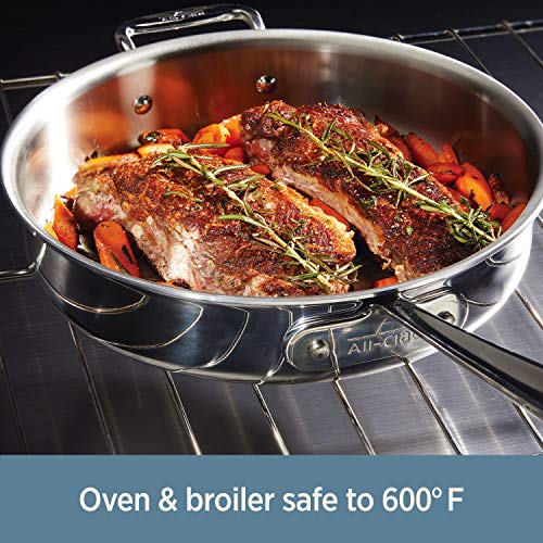 All-Clad D3 3-Ply Stainless Steel Large Weeknight Frying Pan 4 Quart Induction Oven Broil Safe 600F Pots and Pans, Cookware,Silver