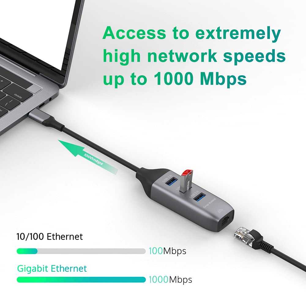 USB C to Ethernet Adapter,USB C to RJ45 10/100/1000 Gigabit Ethernet, USB C to USB 3.0 HUB, Compatible with MacBook Pro, iPad Pro, MacBook/Air, iPad Air 2020, XPS 15/13, Surface Book 2 …