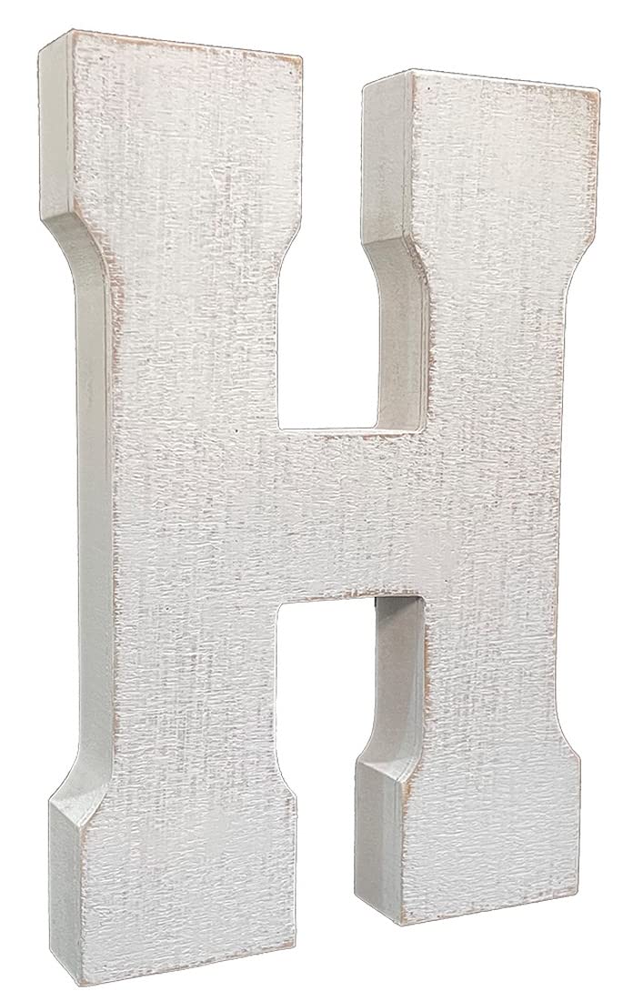 ABELOTS Large Wood Letter Distressed White Wash Alphabet Wall Décor Monogram Letter Alphabet Letters Free Standing Letters Wall Letters (H)